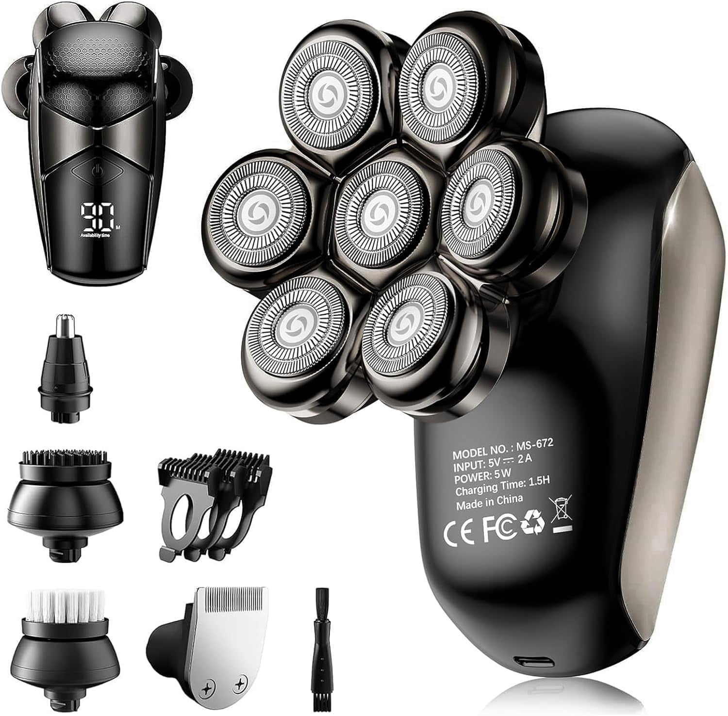 Nogroa Head Shavers for Bald Men, Magnetic Electric Razor, 7D Rotary Shaver 5 in 1 Grooming Kit ...