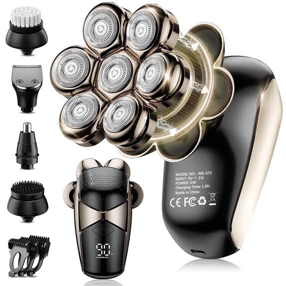 Nogroa 5-in-1 Electric Razor, Wet/Dry, IPX7, 7D Rotary Shaver ...