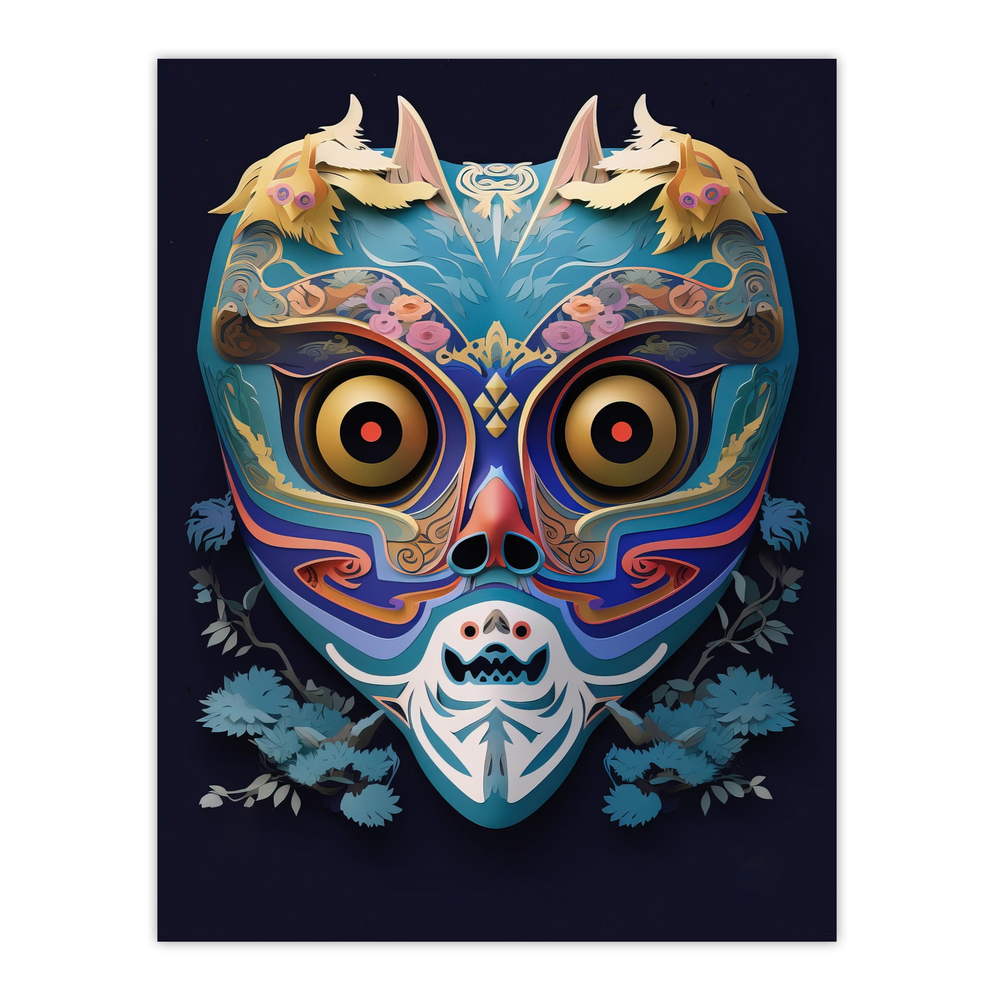 Noh Theatre Mask Painting Colourful Intricate Details Floral Designs ...