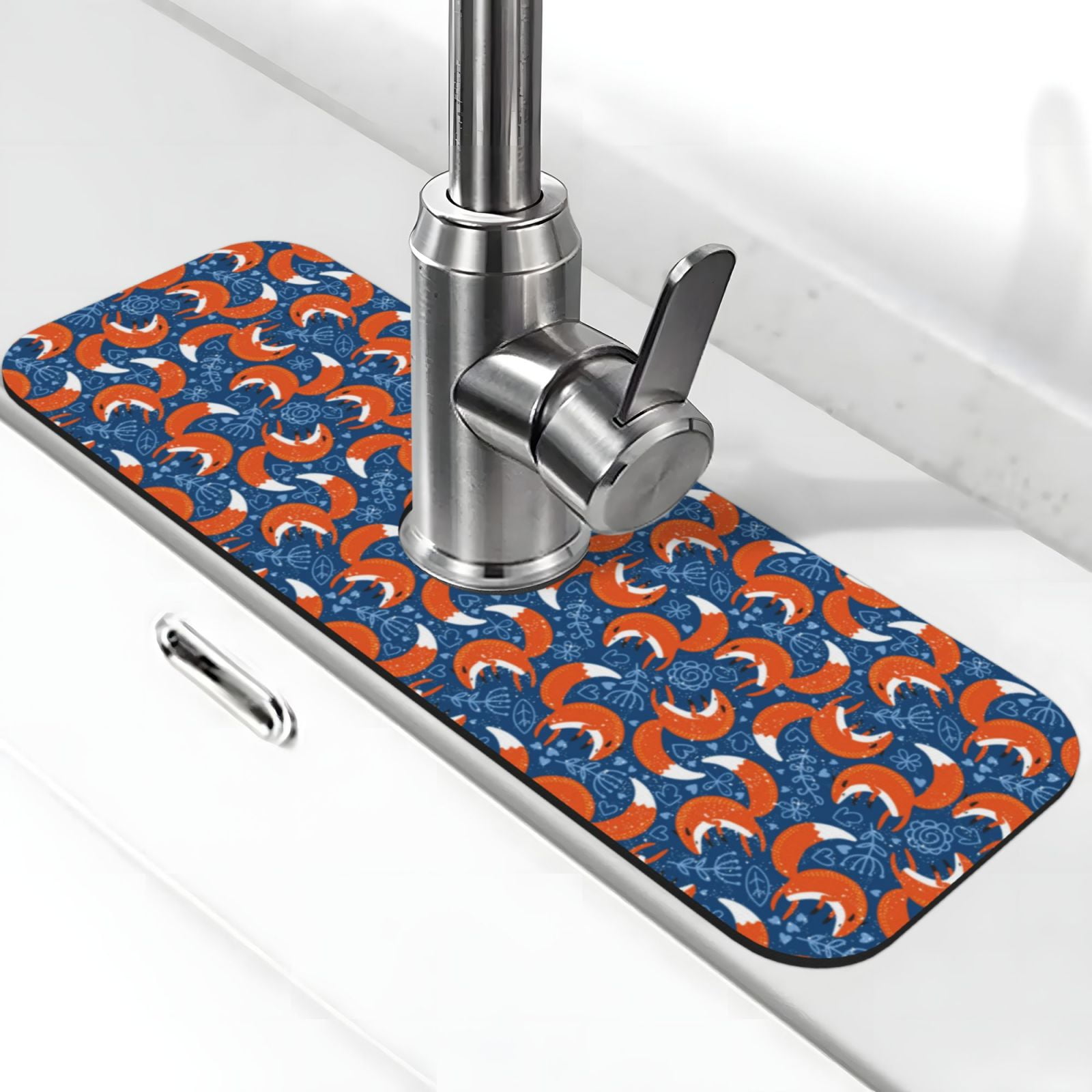Noikeo Abstract Vintage Fox and Plants For Faucet Mat for Kitchen Sink ...