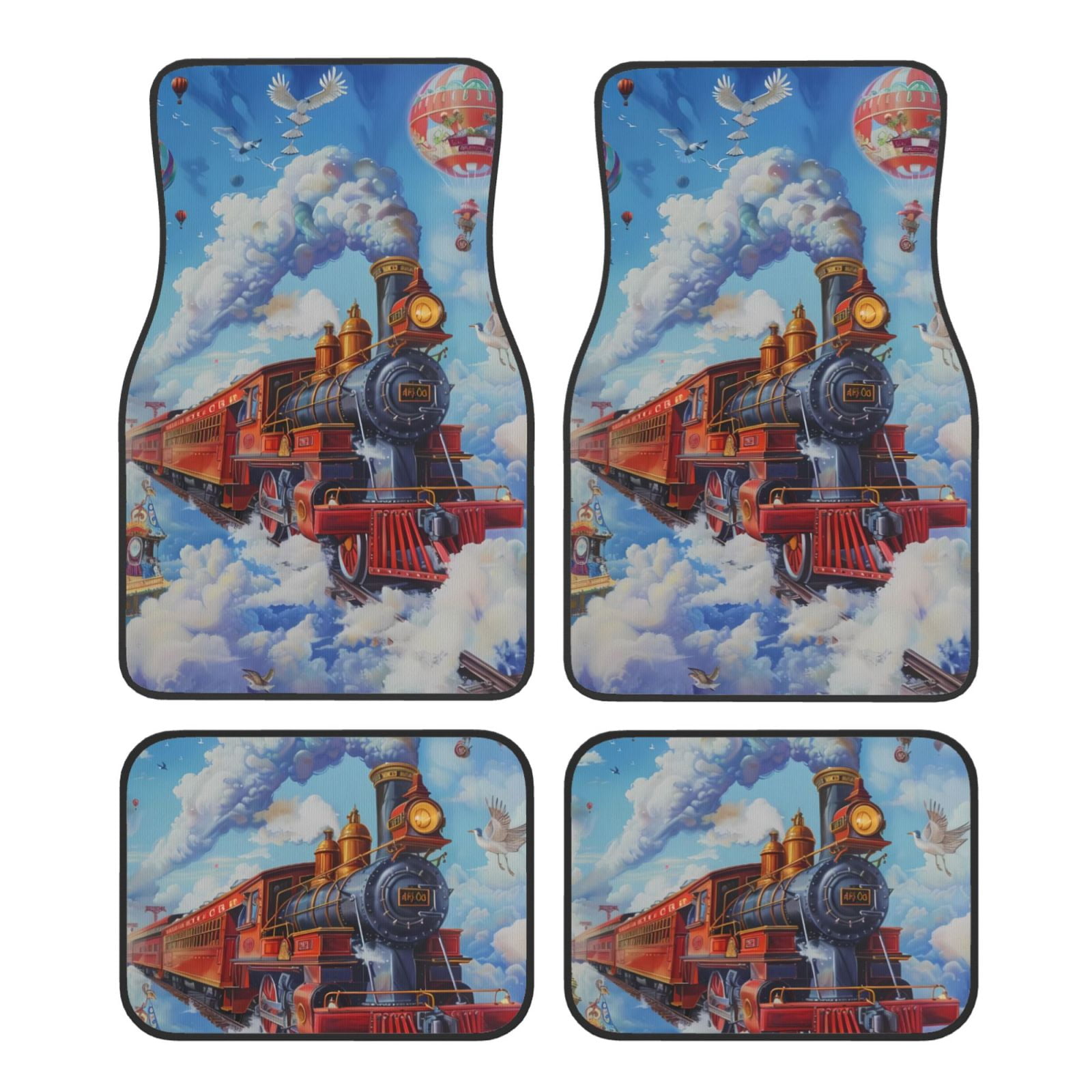 Noikeo Cartoon Train Hot Air Balloon for 4-Piece Floor Mats, Custom Fit ...
