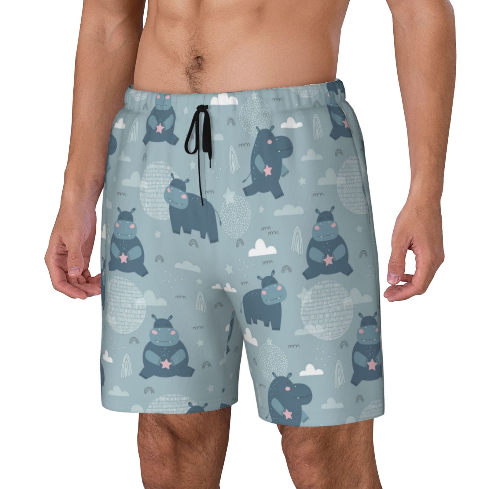 Noikeo Cute Hippopotamus Print Men's Swim Trunks with Compression Liner ...