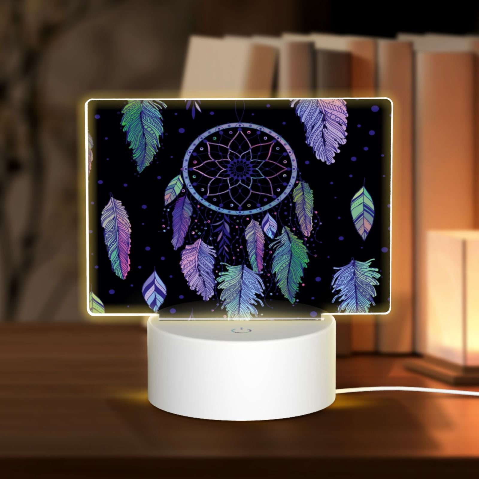 Noikeo Dreamcatcher With Colorful Feathers Pattern Acrylic Night Light ...