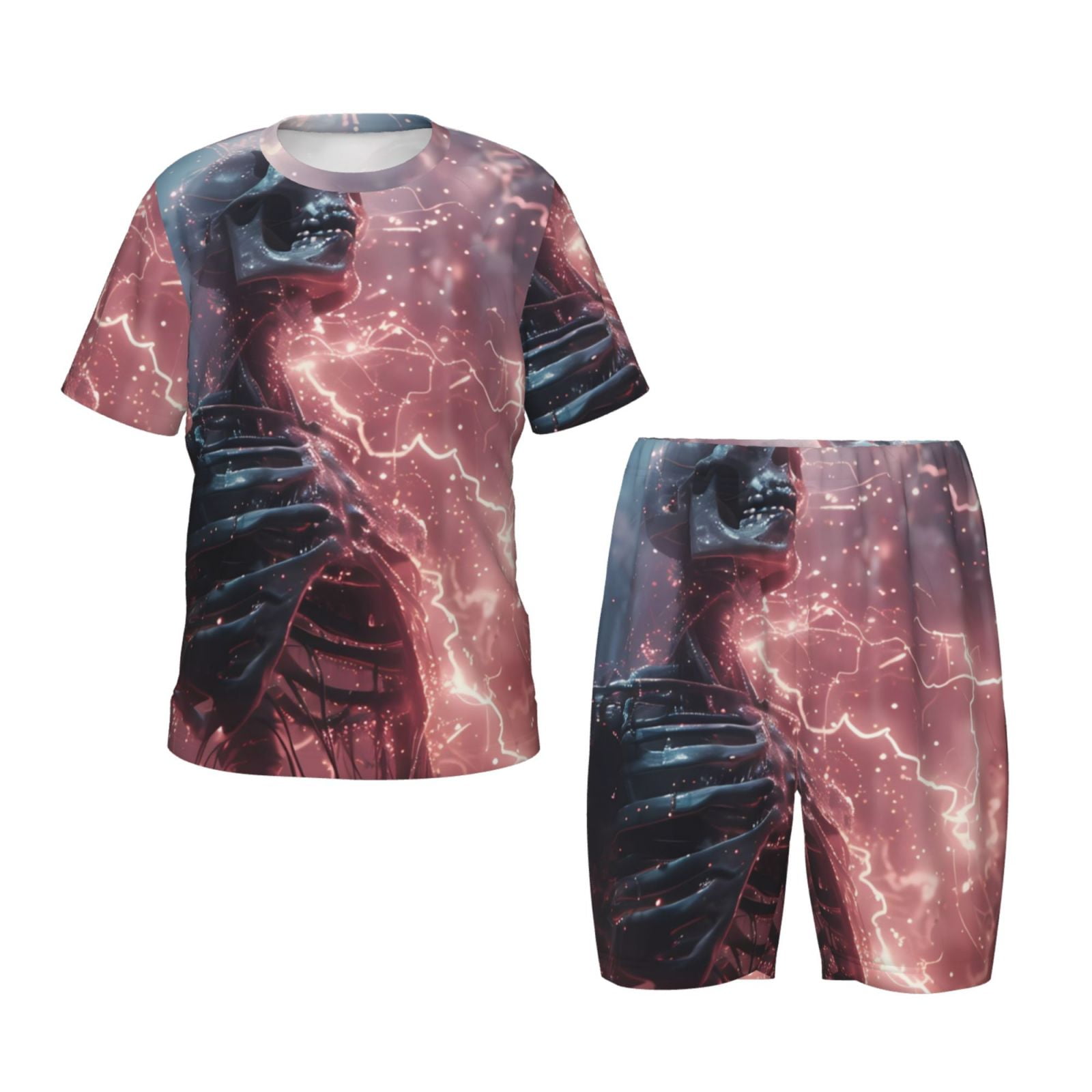 Noikeo Electric Skeleton Surrealism Print Kids Pajamas Summer Short Set ...