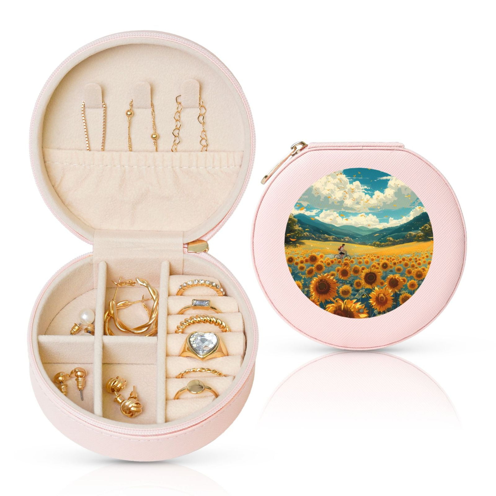 Noikeo Field Style Bicycle Young Sunflower For Round Jewelry Box,Travel ...