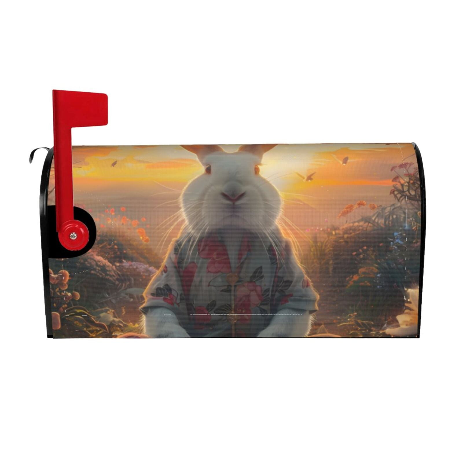 Noikeo Flower Meditating Rabbit Print Post Box Cover Magnetic Mailbox ...