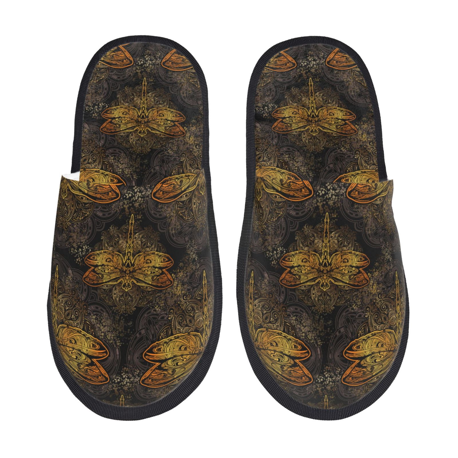 Noikeo Gold Dragonfly Mandala Pattern Cozy Slippers Indoor for Women ...