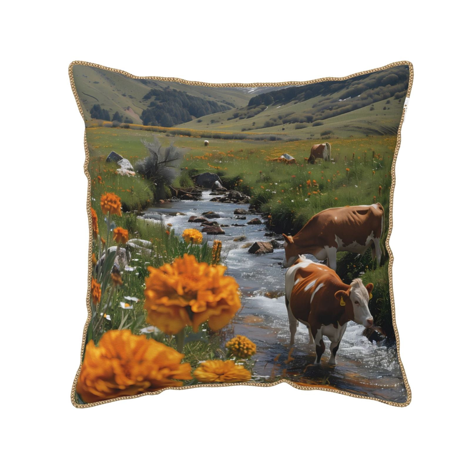 Noikeo Mountain Cows Flower Stream Pattern Velvet Pillow Covers ...