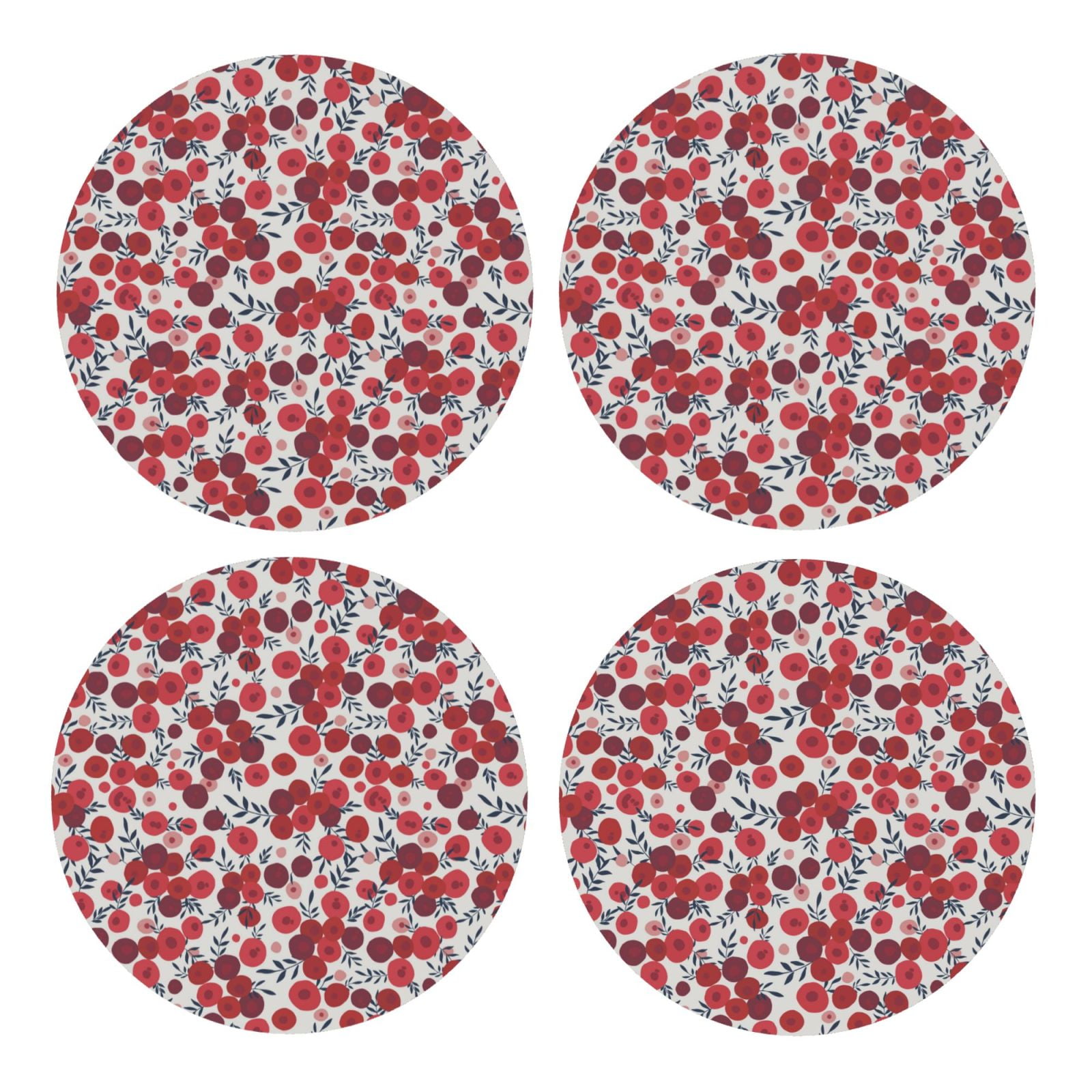 Noikeo Red Hawthorn Print Cork Coasters Set of 4 for Drinks Absorbent,3 ...