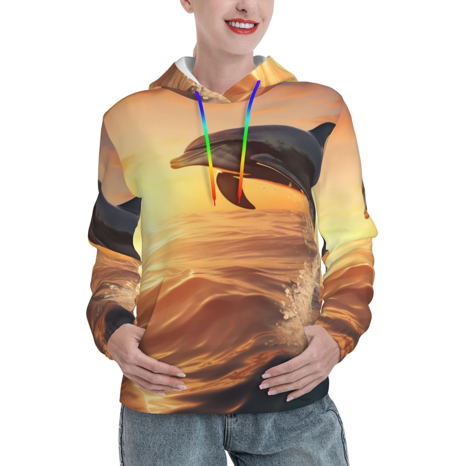 Noikeo Sunset Dancing Dolphin A Pattern Women's Hooded Sweatshirts ...