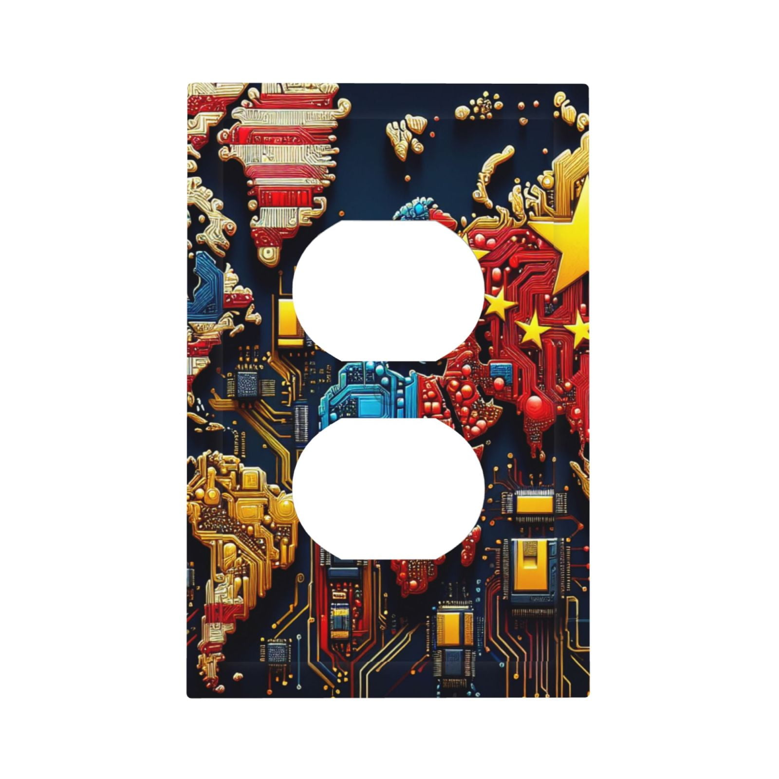 Noikeo World Map Of Digital Circuits Pattern Electrical Outlet Covers ...