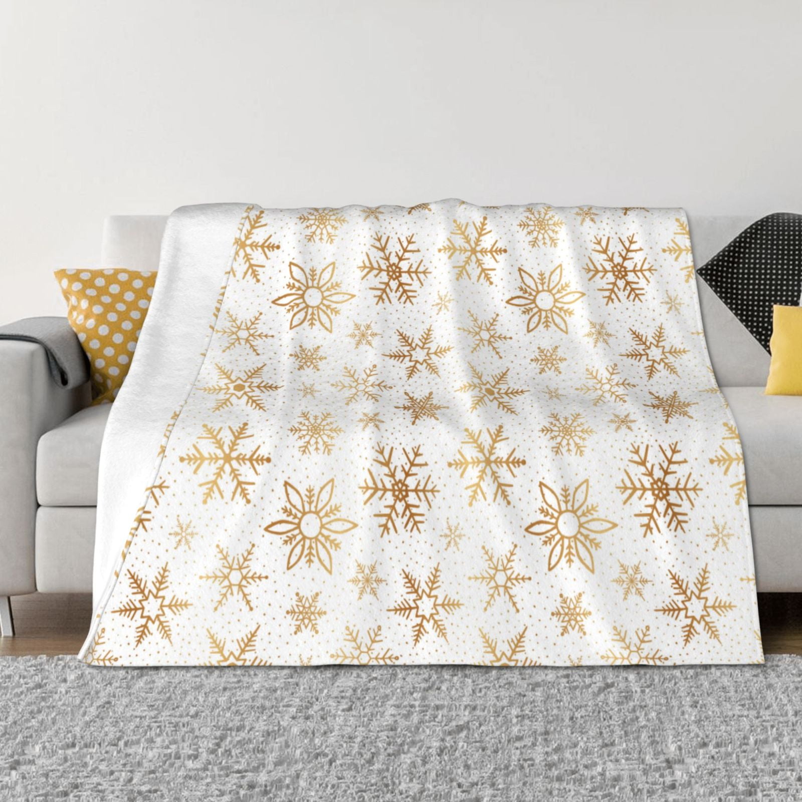 Noikeo gold Snowflake print Pattern Fleece Throw Blanket, Horizontal ...