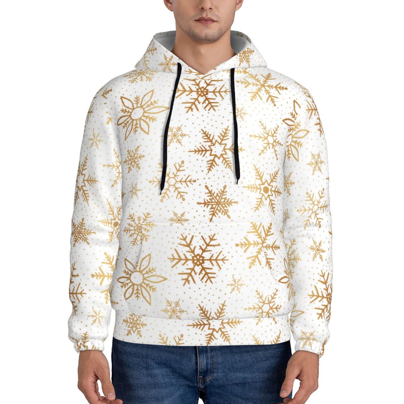 Noikeo gold Snowflake print Pattern Men's Athletic Hoodie, Aautumn ...