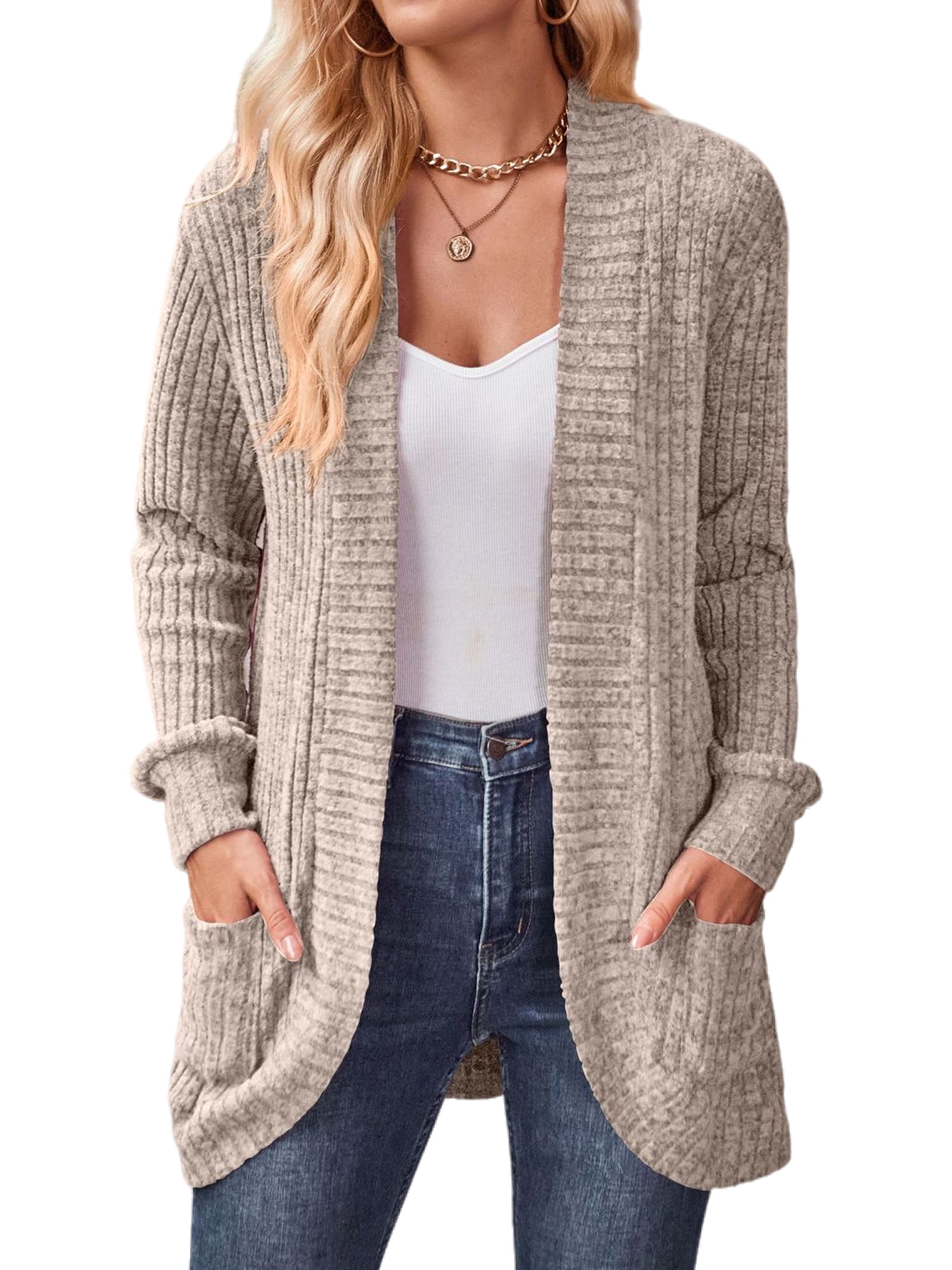 Noilla Ladies Cardigan Sweater Open Front Cardigans Long Sleeve Knitted ...