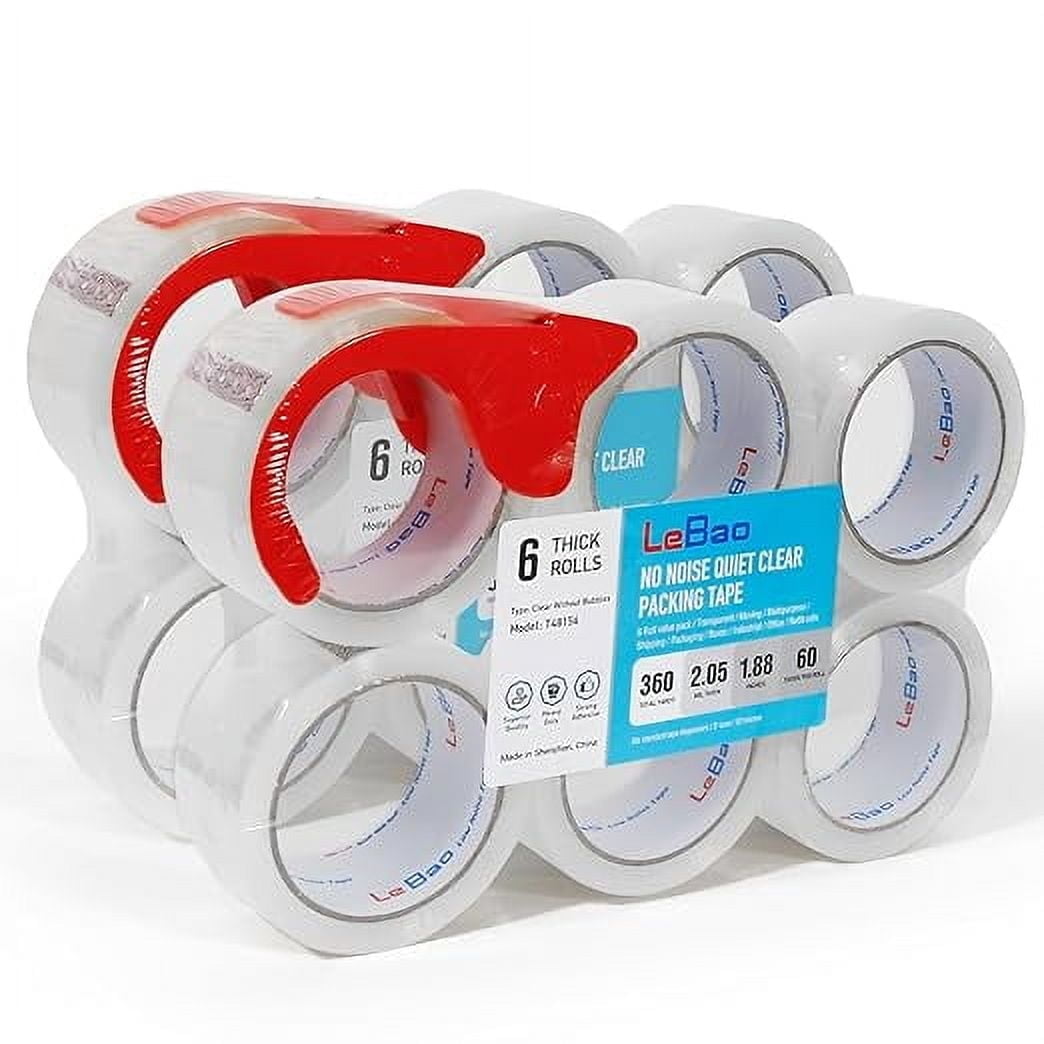 No Noise Silent Packing Tape with Dispenser, 2.05 Mil x 1.88" x 60 ...