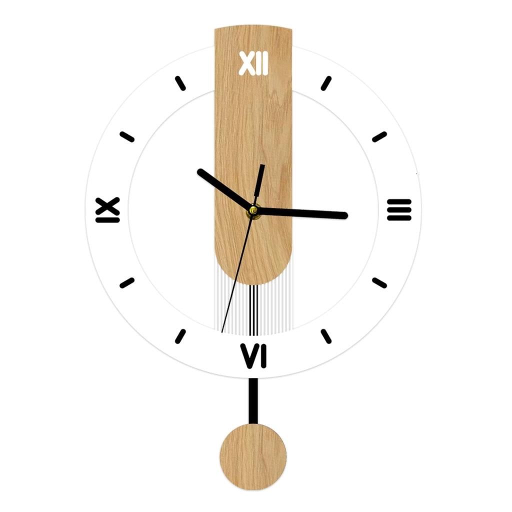 Noiseless Acrylic Wall Swing Clock Wood Texture Contemporary Design ...