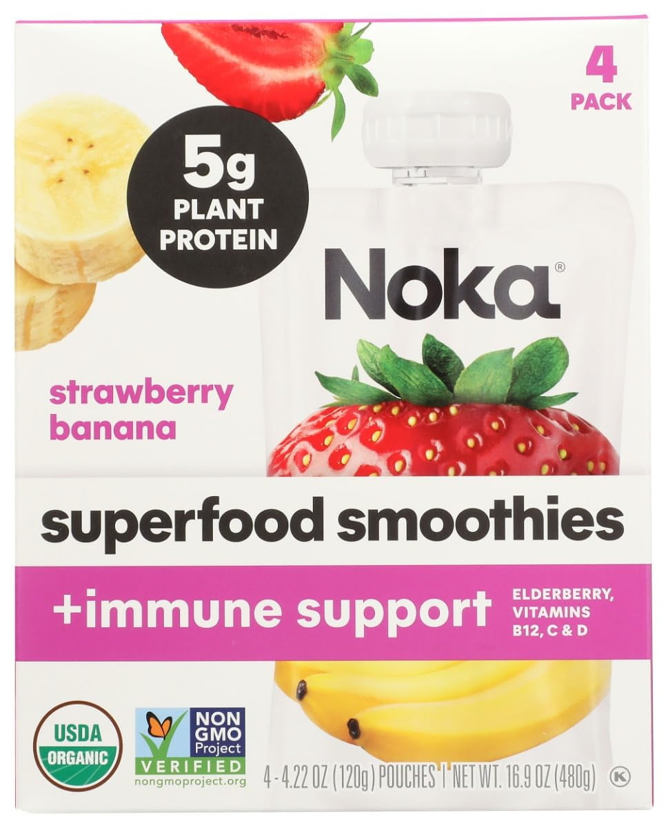 Noka Organic Strawberry Banana Smoothie 4-Pack 16.9 oz (Pack of 6 ...