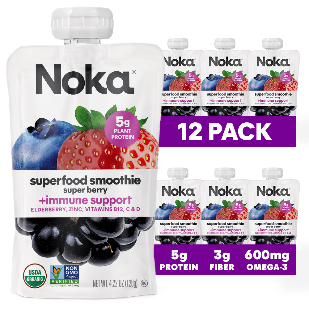 Noka Organic Super Berry Smoothie, 4.22 oz Fruit Pouches, 12 Count ...