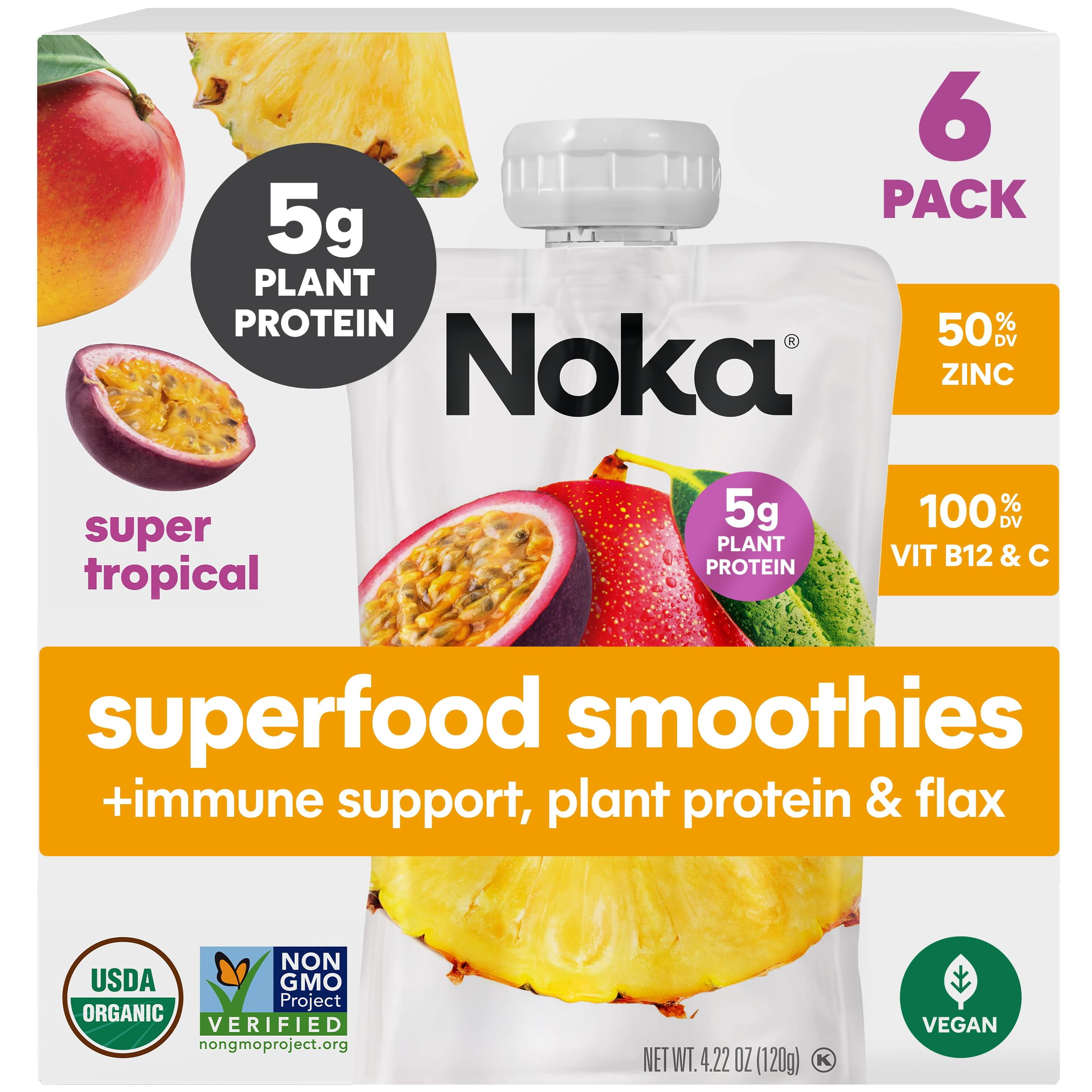 Noka Superfood Fruit AJH3 Smoothie Pouches, Super Tropical with Snacks ...