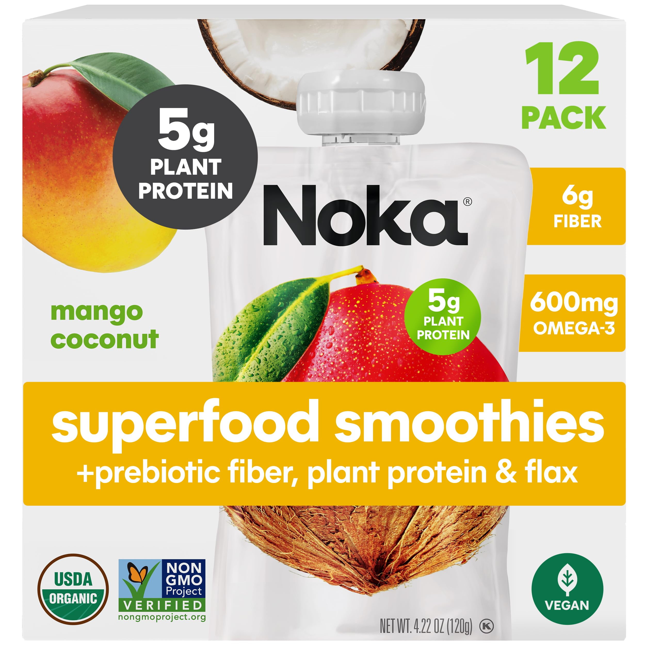 Noka Superfood Fruit Smoothie KEF16 Pouches, Mango Coconut, Snacks with ...