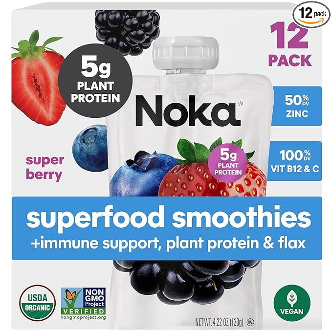Noka Superfood Fruit Smoothie Pouches, Super Berry with Immune Support ...
