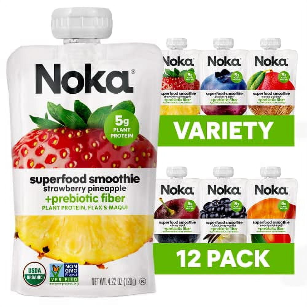 Noka Superfood Fruit Smoothie Pouches Variety Pack, Healthy Snacks with ...