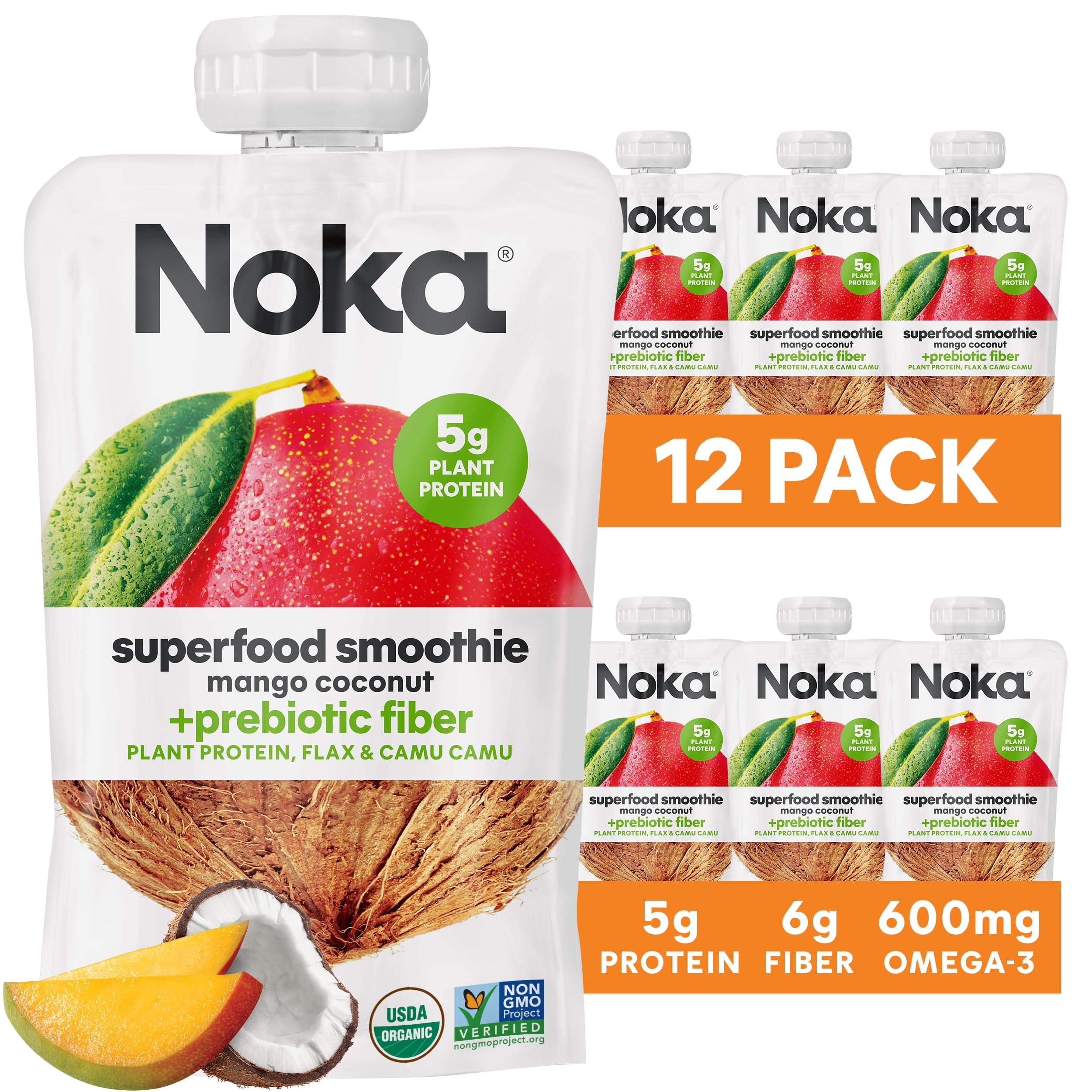 Noka Superfood Fruit Smoothie STF9 Pouches, Mango Coconut, Healthy ...