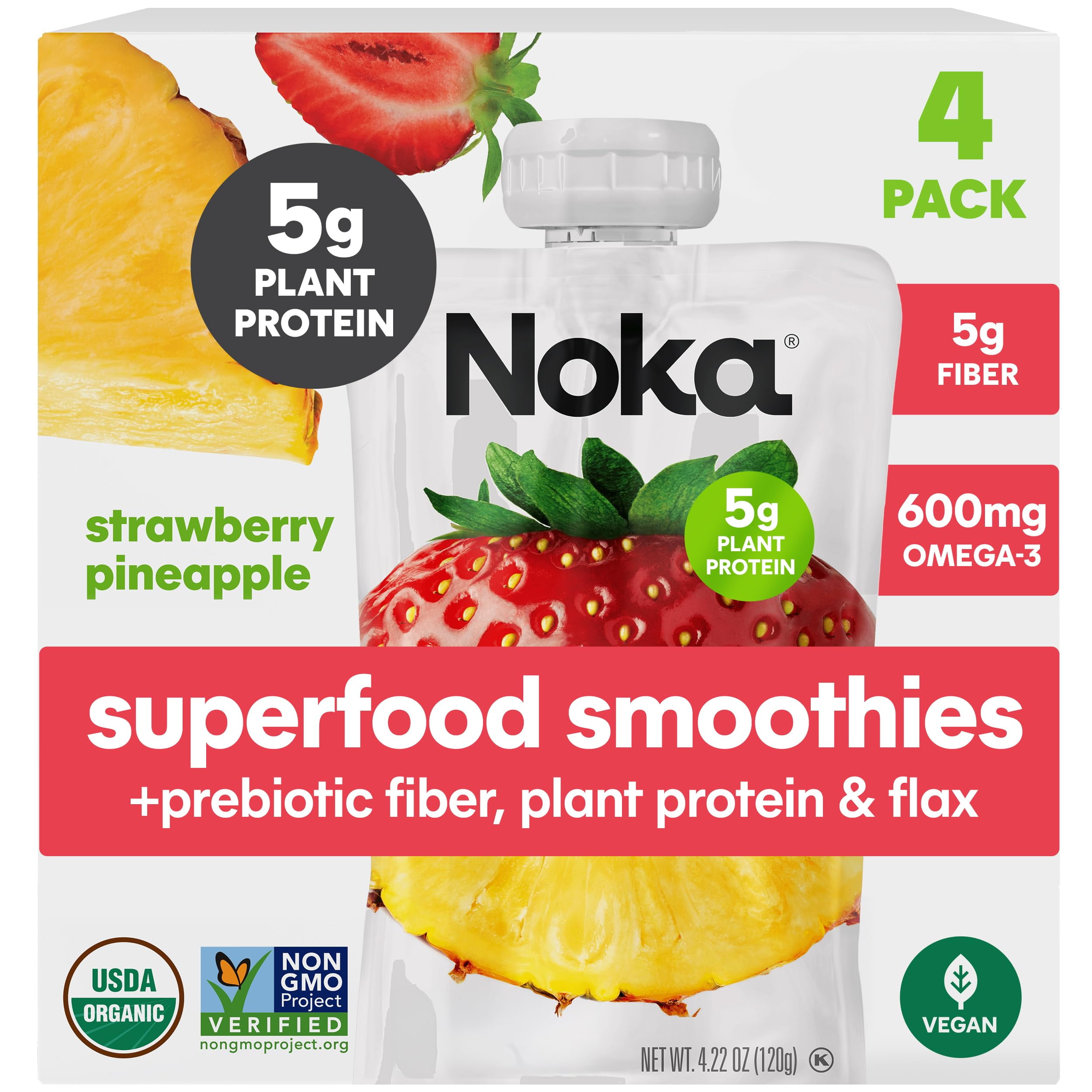 Noka Superfood Smoothie Pouches KEF16 (Strawberry Pineapple) 4 Pack ...