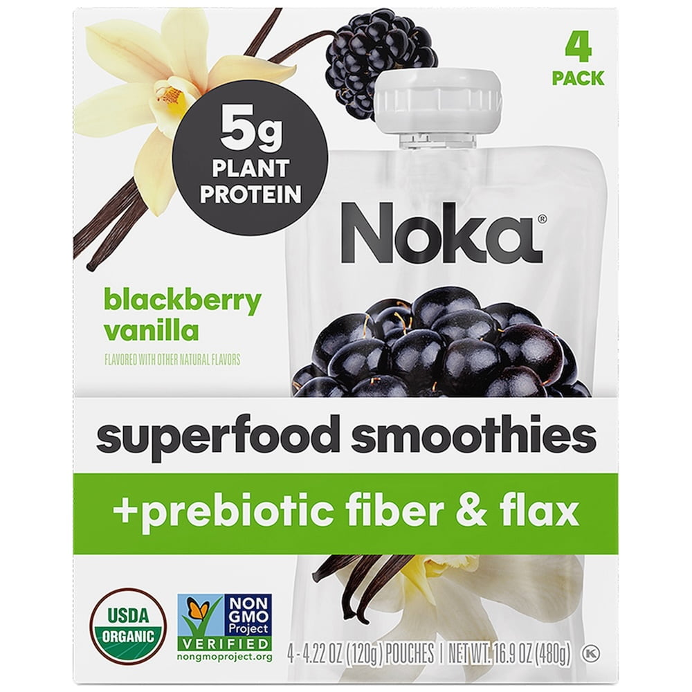Noka Superfood Smoothies, Organic Blackberry Vanilla, 4.22 oz, 4 Count ...