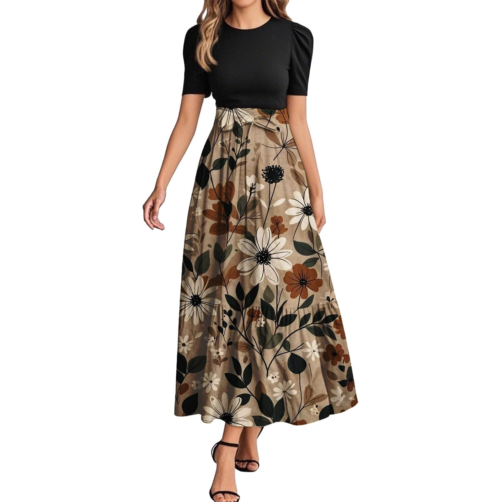Nokdvo Casual Dresses for Women Church Flowy Short Sleeve Teacher Dress ...