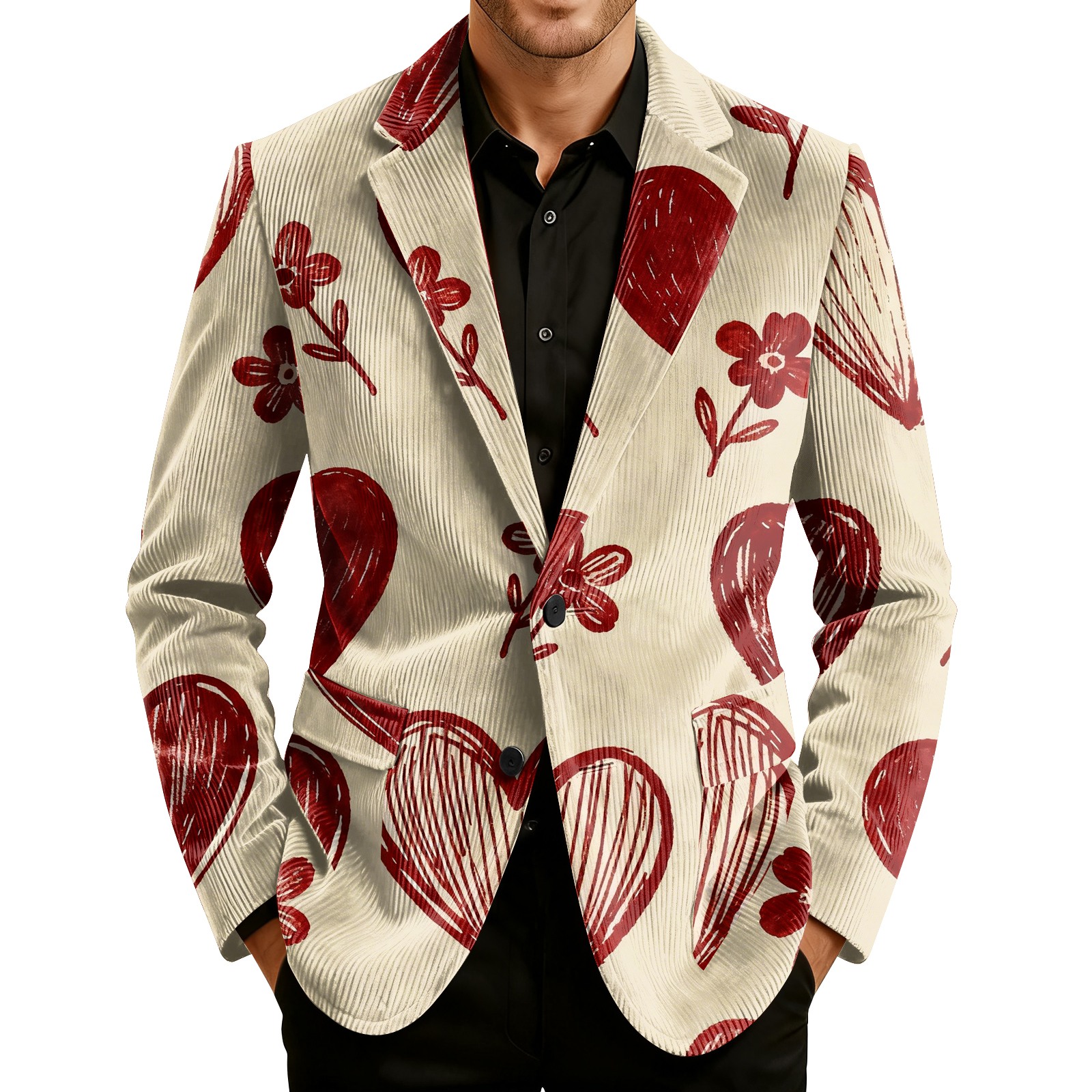 Nokdvo Corduroy Vintage Blazer for Men Valentine's Day Button Down ...