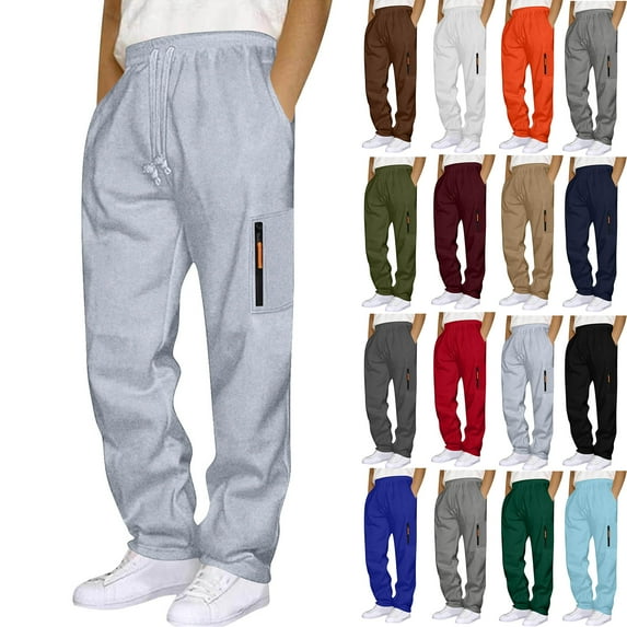 Nokdvo Men's Cargo Sweatpants with Zipper Pocket Straight Leg Pants ...