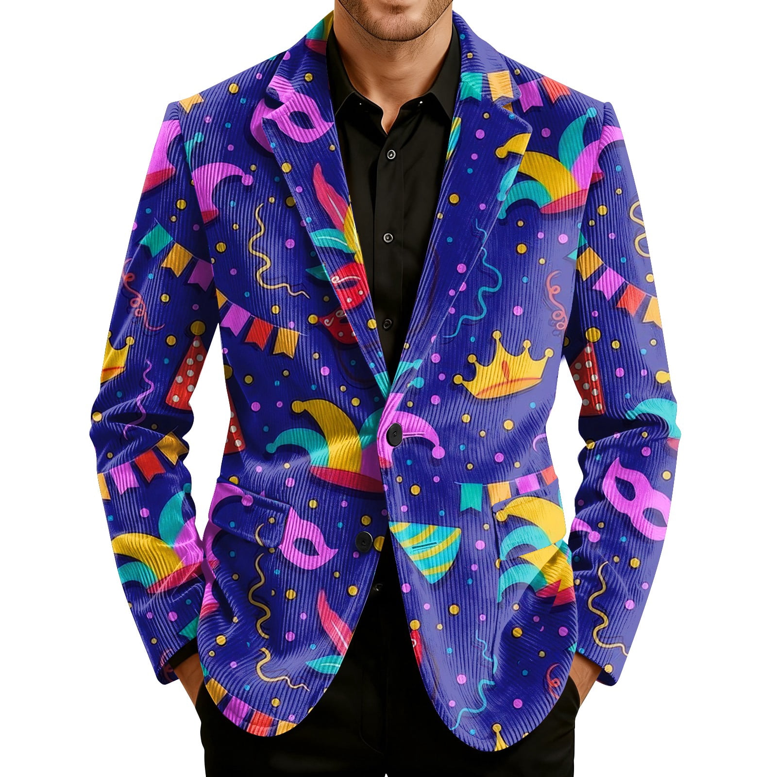 Nokdvo Men's Casual Lapel Blazer Mardi Gras Corduroy Blazer Notch Lapel ...