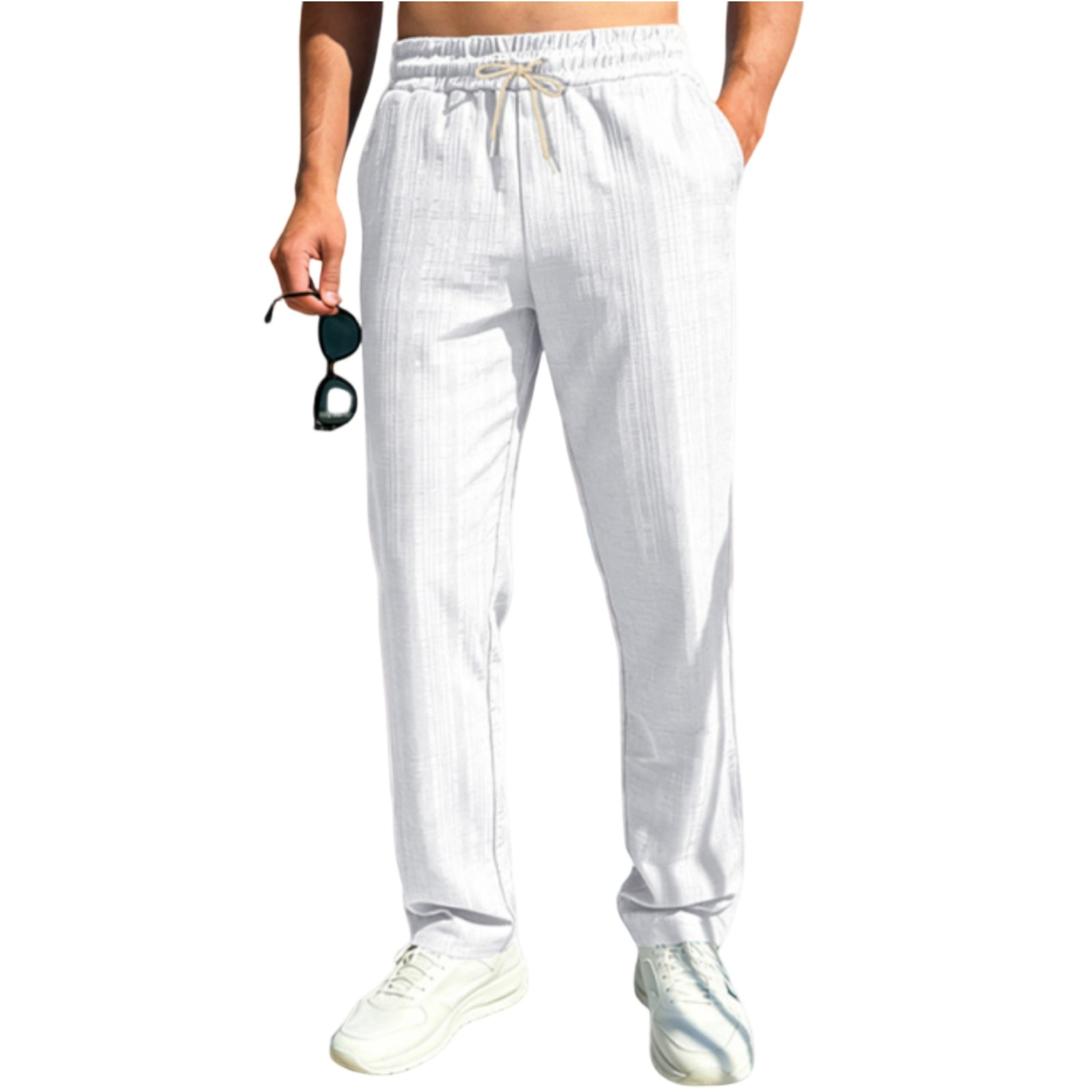 Nokdvo Mens Pants Linen Fashion 2025 Drawstring Straight Leg Sweatpants ...