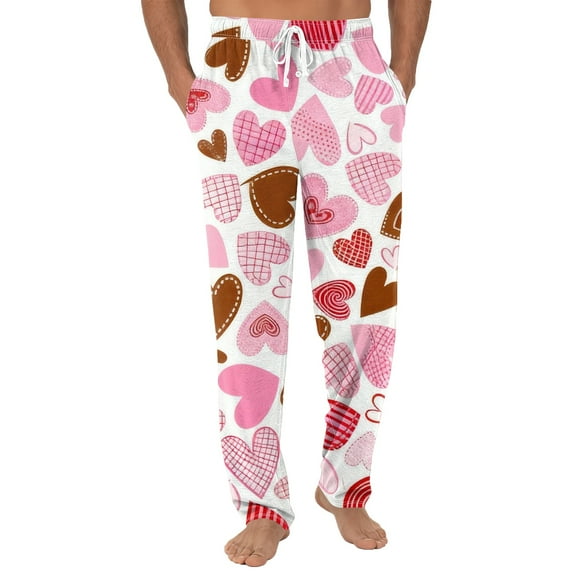 Nokdvo Mens Sleep Pants Fashion Drawstring Valentine Print Trousers ...