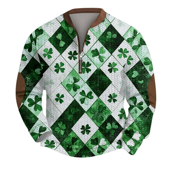 Nokdvo Mens Sweatshirts Fashion St. Patrick's Day 1/4 Zip V Neck ...