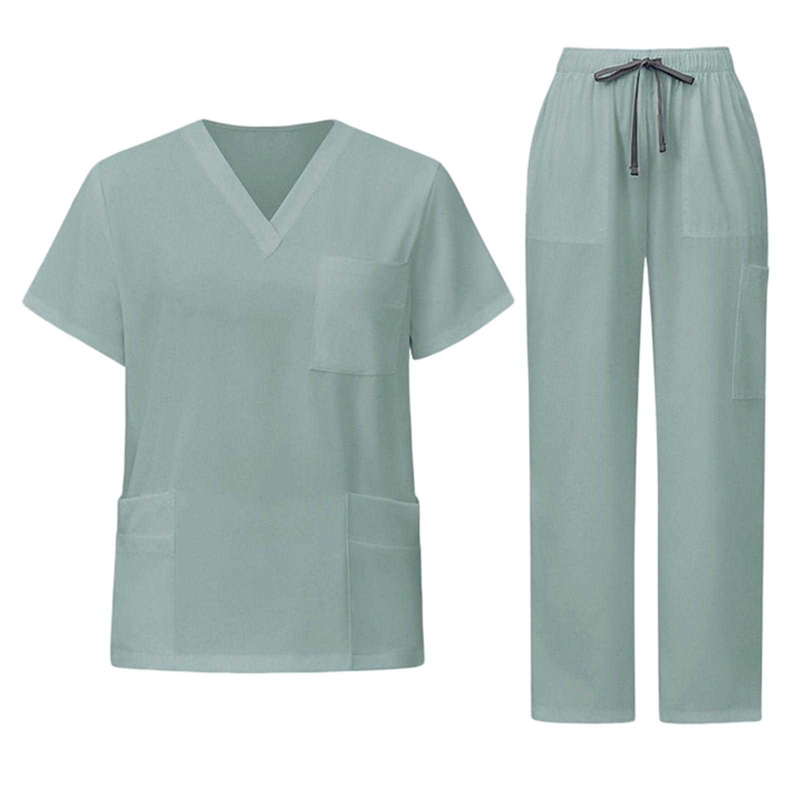 Nokdvo Scrub Sets for Women Fashion V Neck Top & Trouser Elastic ...