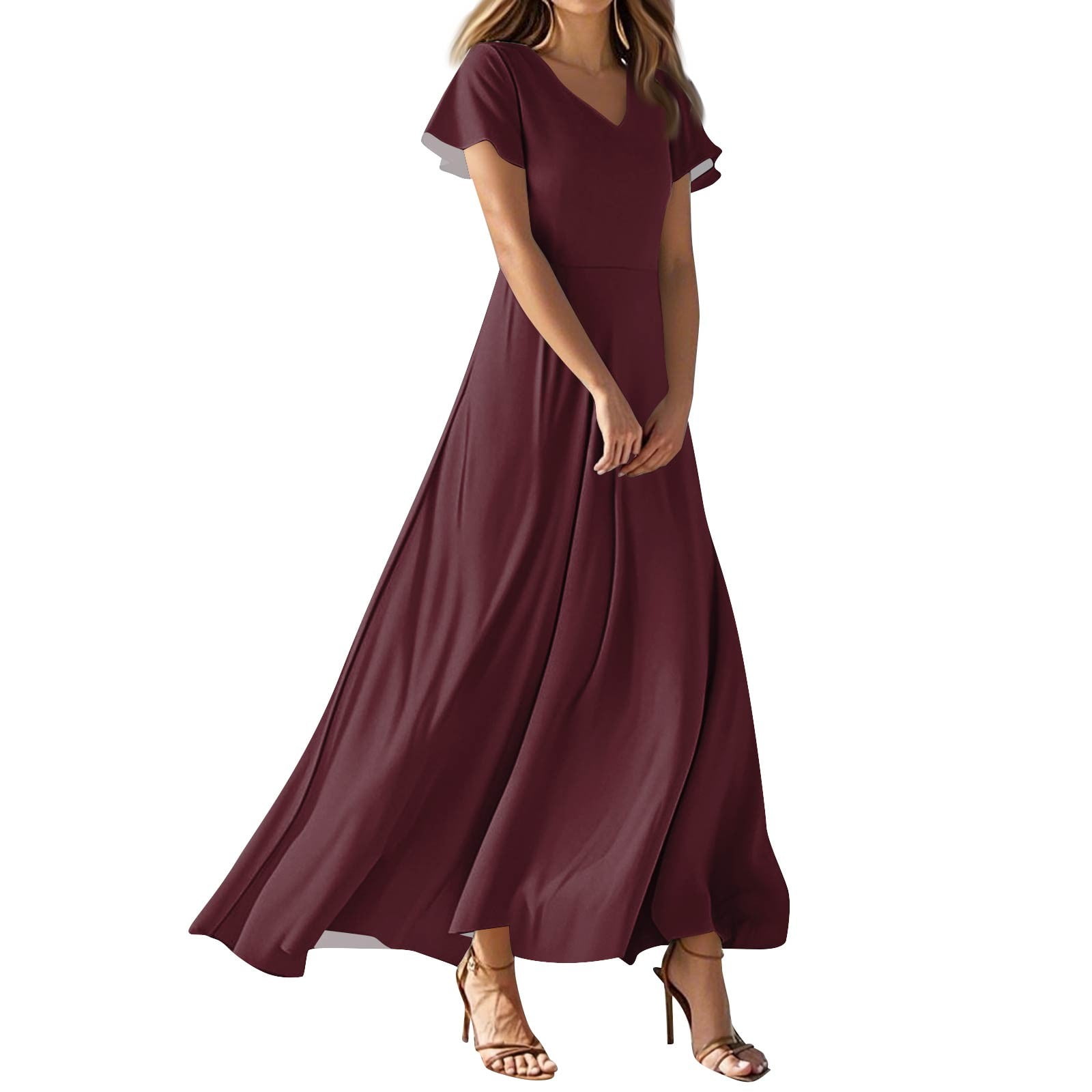 Nokdvo Summer Dresses for Women 2025 Casual V Neck Dress Short Sleeve ...