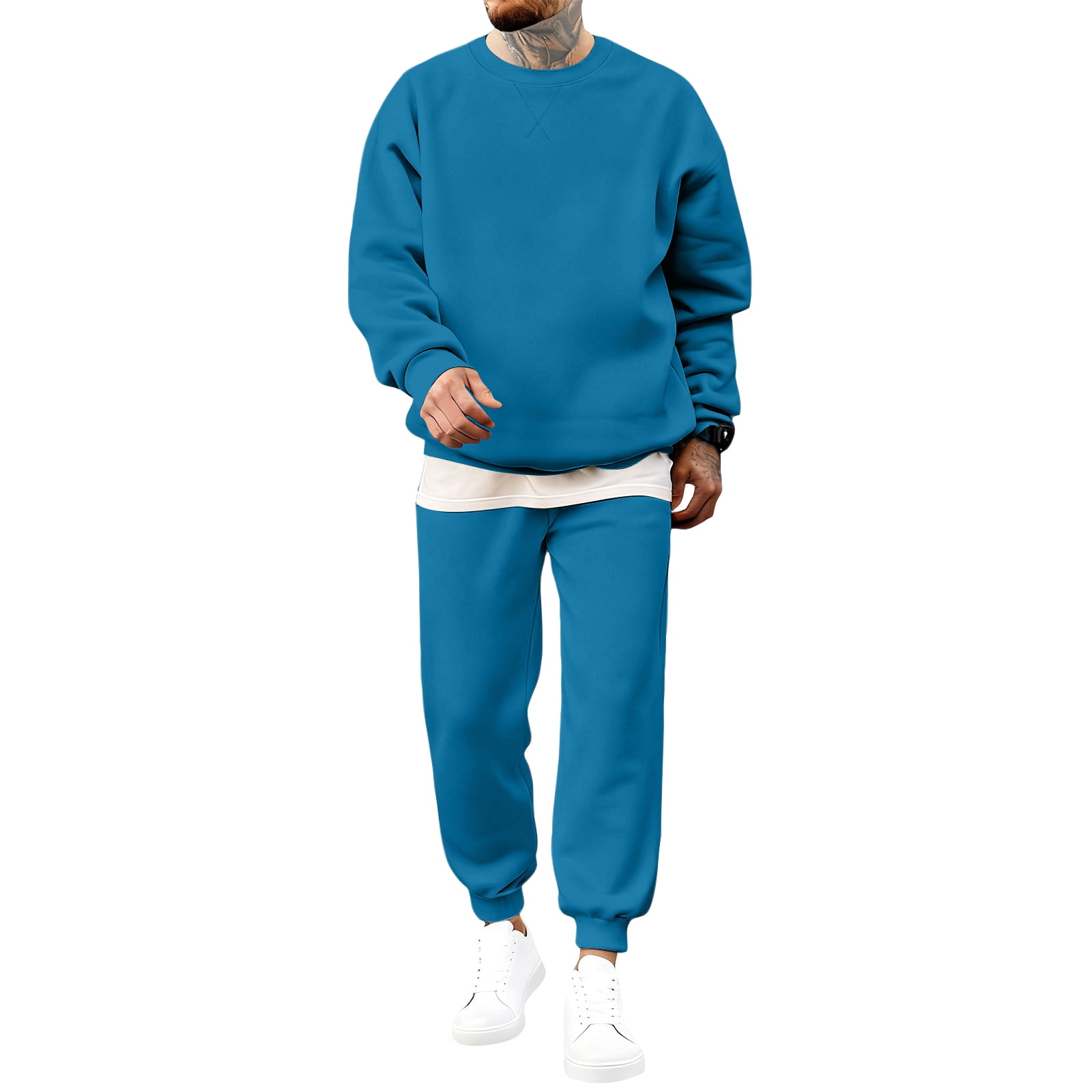 Nokdvo Sweat Suits for Men Long Sleeves Crewneck Athletic Suits ...