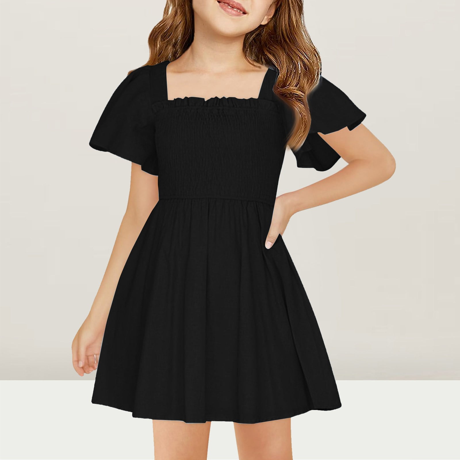 Nokdvo Tween Girls Dresses Ruffle A Line Swing Dress Elegant Square ...