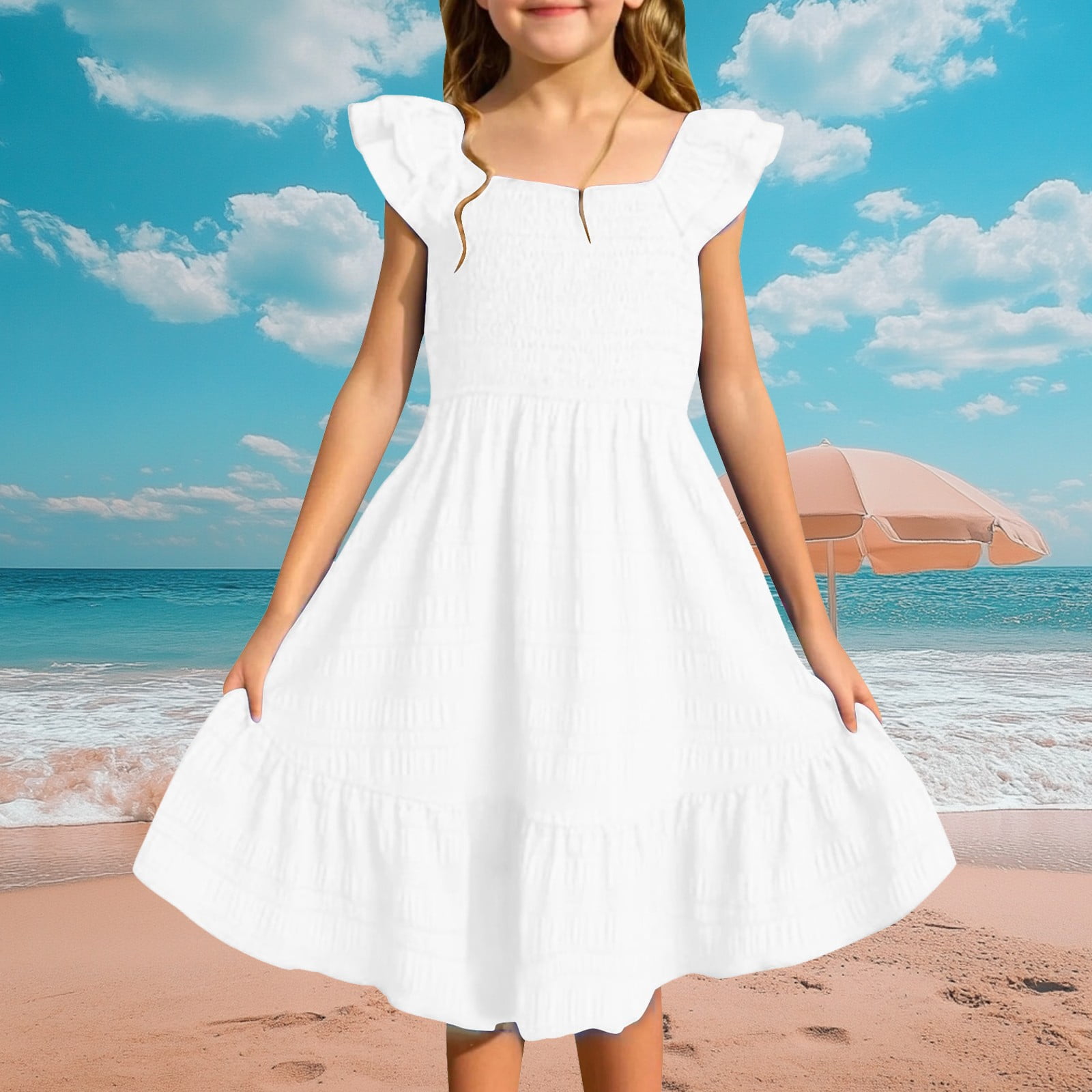 Nokdvo Tween Girls Dresses Size 3-4 Flutter Sleeve A Line Swing Dress ...