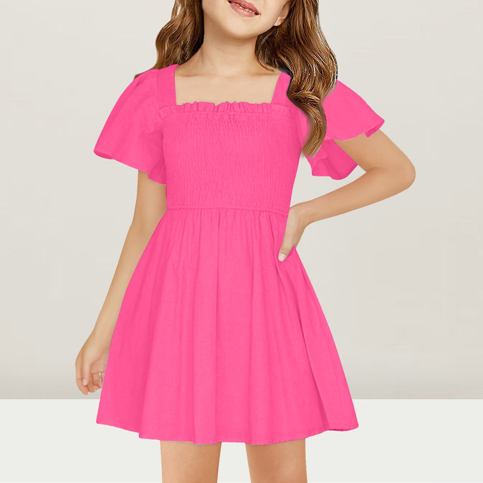Nokdvo Tween Girls Dresses Sleeveless A Line Swing Dress Elegant Square ...