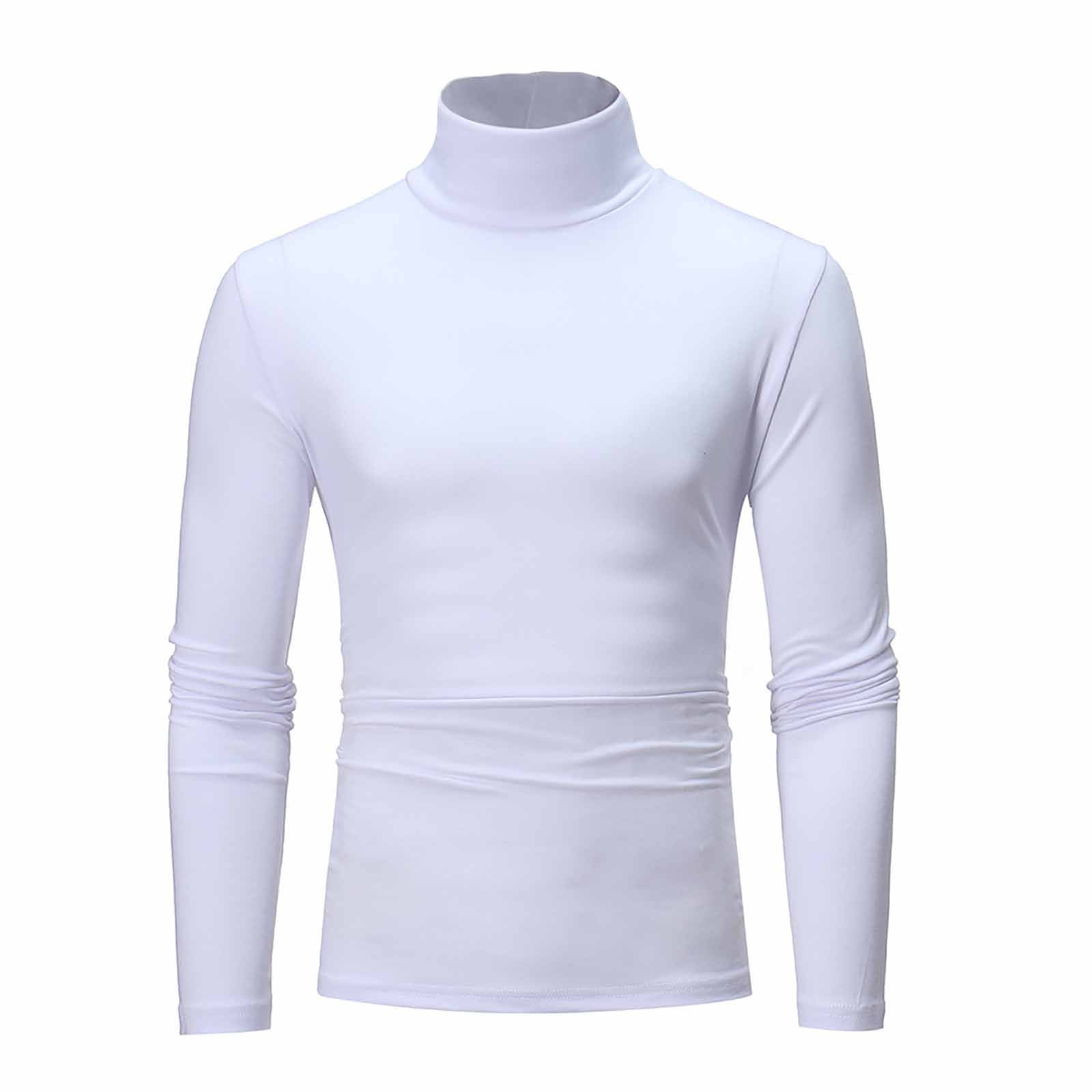 Nokdvo White Turtleneck Men Long Sleeve Shirts Basic Slim Fit Thermal T ...