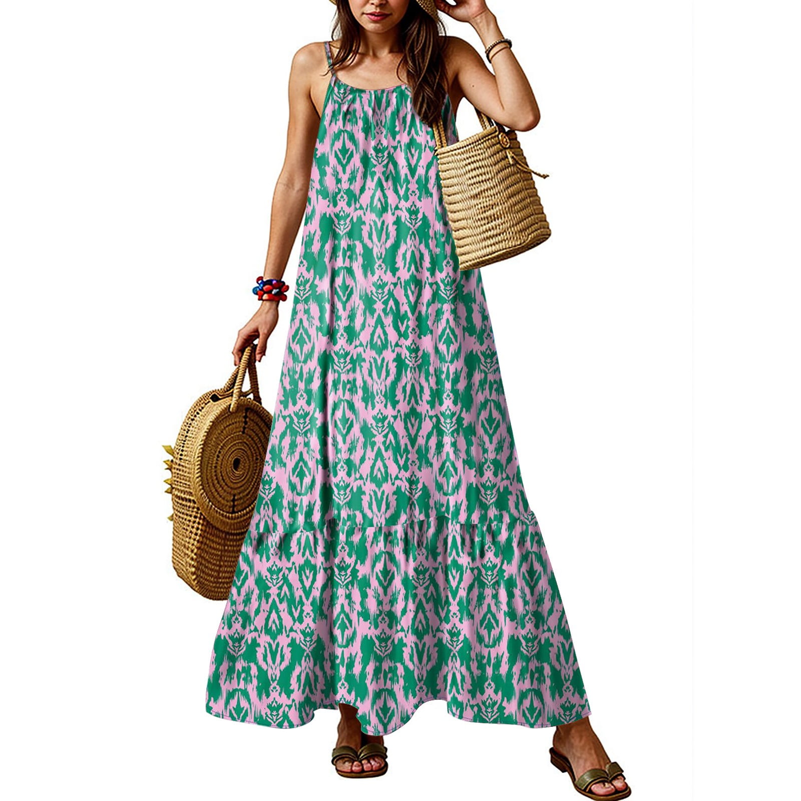 Nokdvo Womens Summer Long Dress Adjustable Spaghetti Strap Floral ...
