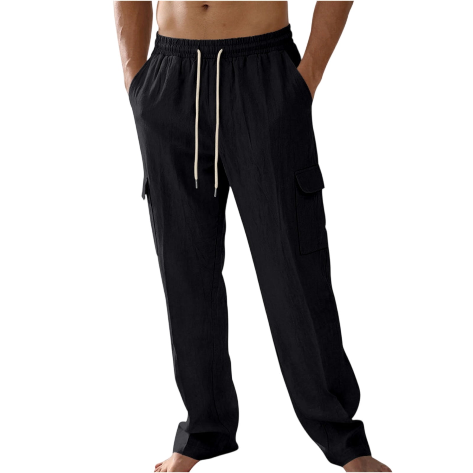 Nokdvo Working Pants for Men Lightweight Button Zipper Elastic Waist ...