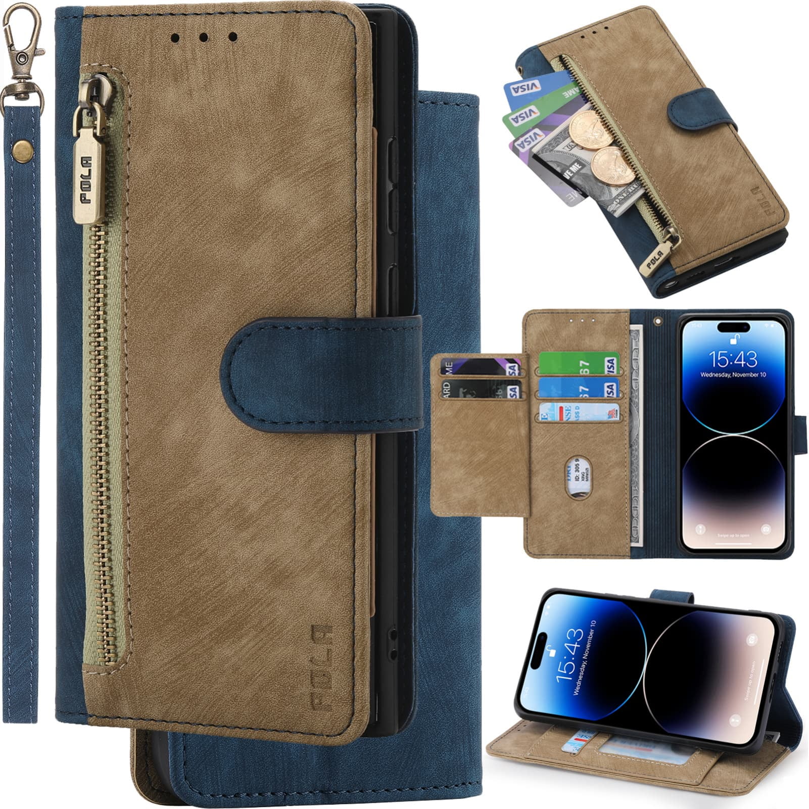 for Nokia C12/C12 Plus/C12 Pro Leather Phone Case Wallet, Colors-block ...