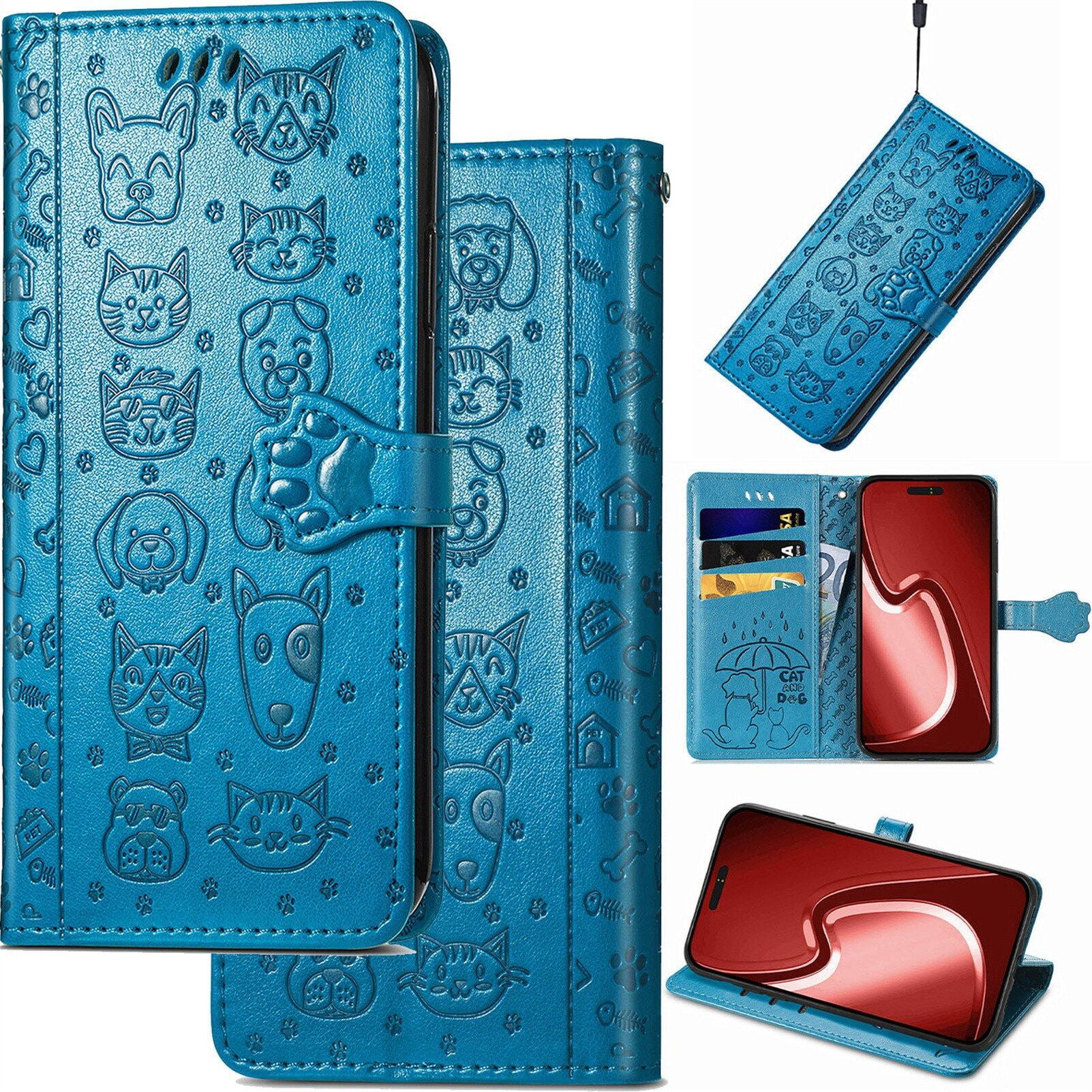 for Nokia C210 Phone Leather Case, Relief Cartoon Cat Dog Folio Flip ...
