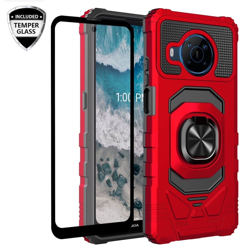 Nokia X100 Case w/Tempered Glass Screen Protector Ring Car Mount ...