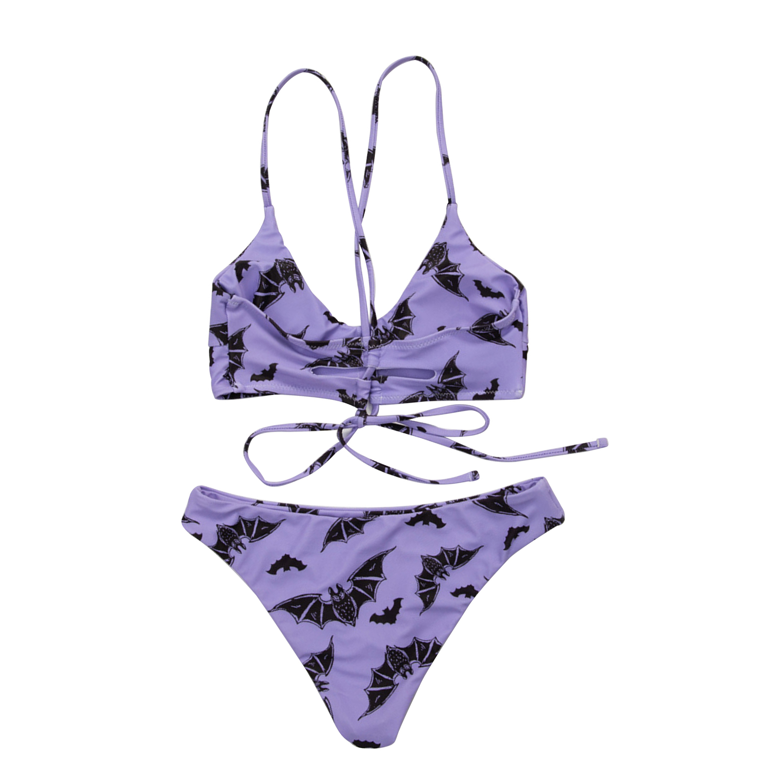 Nokiwiqis Female Bat Print V-Neck Spaghetti Strap Short Vest+ Bikini ...