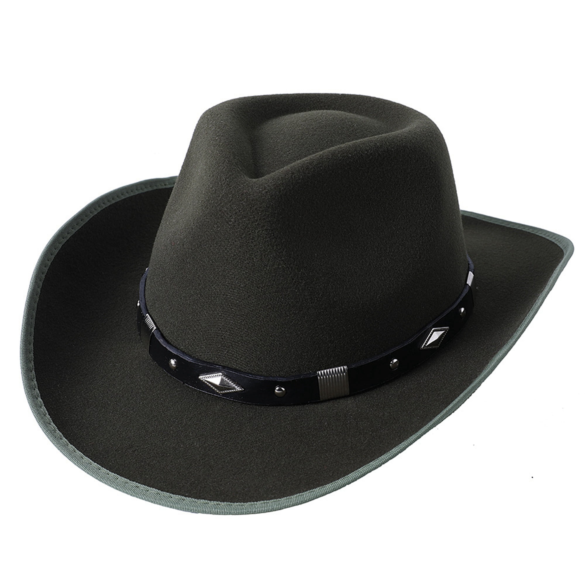 Nokiwiqis Women Men Felt Cowboy Hat, Roll-up Wide Brim PU Leather Belt ...